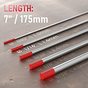 YESWELDER TIG Welding Tungsten Electrode 2% Thoriated 1/16" x 7" (Red, WT20/EWTh-2) 10-pk