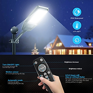 Solar Street Lights 300 W 2 Packs LED Solar Street Lights Outdoor IP66 Waterproof 30000 LM 6500 K Outdoor Street Light Dusk to Dawn Solar Power Lights with Motion Sensor and Remote Control for Path