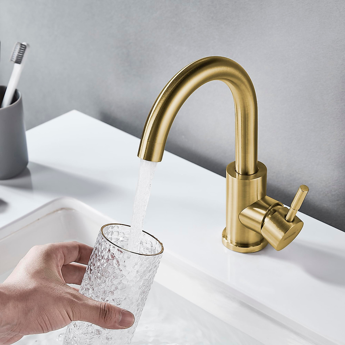 Kohonby Wet Bar Sink Faucet Single Hole Brushed Gold, Modern Single Handle Bathroom Sink Faucet Commercial Stainless Steel Prep Sink Faucet