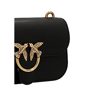 Pinko MINI CROSSBODY BAG IN BLACK LEATHER WITH GOLD LOVEBIRDS LOGO BUCKLE AND CHAIN ​​SHOULDER STRAP 100048A0F1