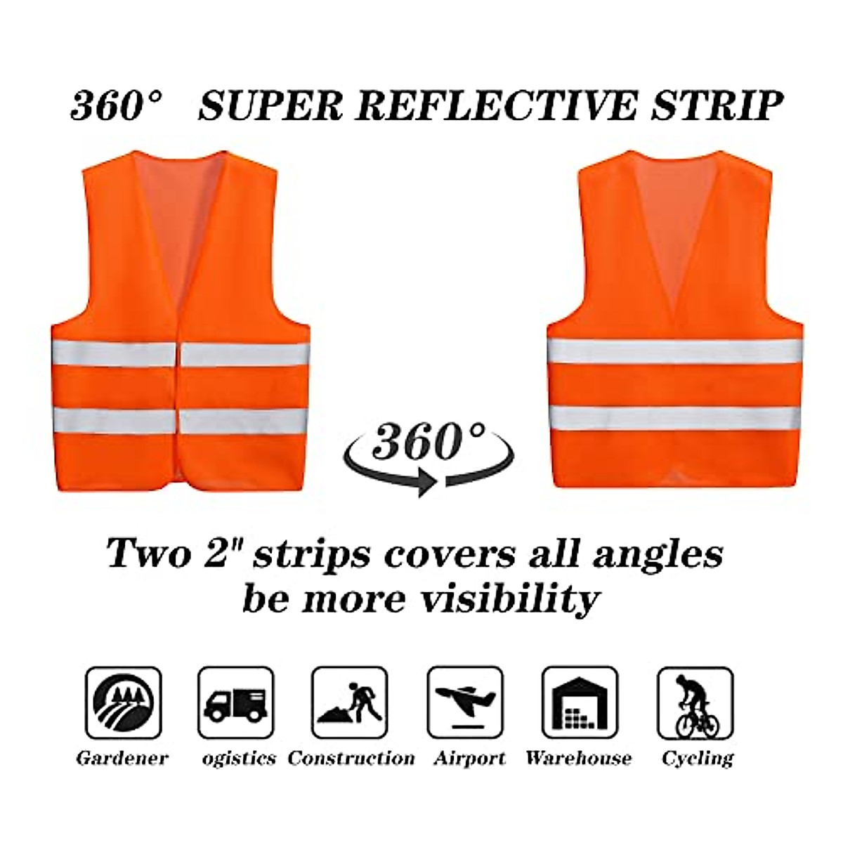 10 Pack Mount Marter safety vest reflective running vest for men and women, 360° super bright, High visibility & Long distance, Orange safety reflective vest for traffic, construction and outdoor work