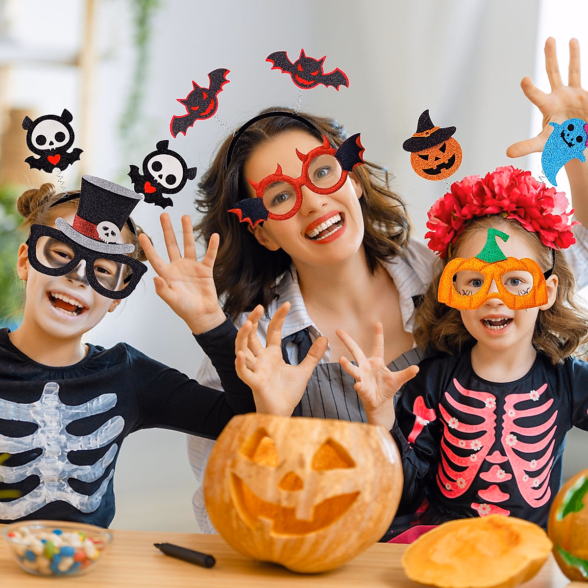 MGparty 16 PCS Halloween Party Decorations, Halloween Headbands and Glasses Frames Set for Kids Women Men Halloween Party Favors Photo Booth Props