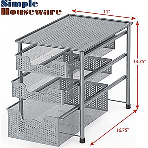 Simple Houseware Stackable 3 Tier Sliding Basket Organizer Drawer, Silver
