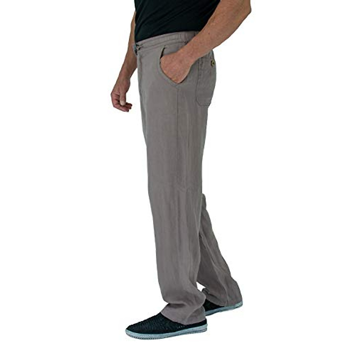 short fin Men's 100% Linen Drawstring Pants with Elastic Waistband (L8021L Pewter 38X30)