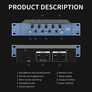 XTUGA 4 Channel Headphone Amplifier Stereo Audio Amplifier, Headphone Amplifier Portable