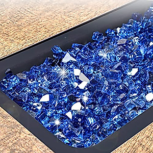 GASPRO 2 Pieces Fire Pit Accessories - 17.5" Square Fire Pit Glass Wind Guard and 20LB Reflective Cobalt Blue Fire Glass