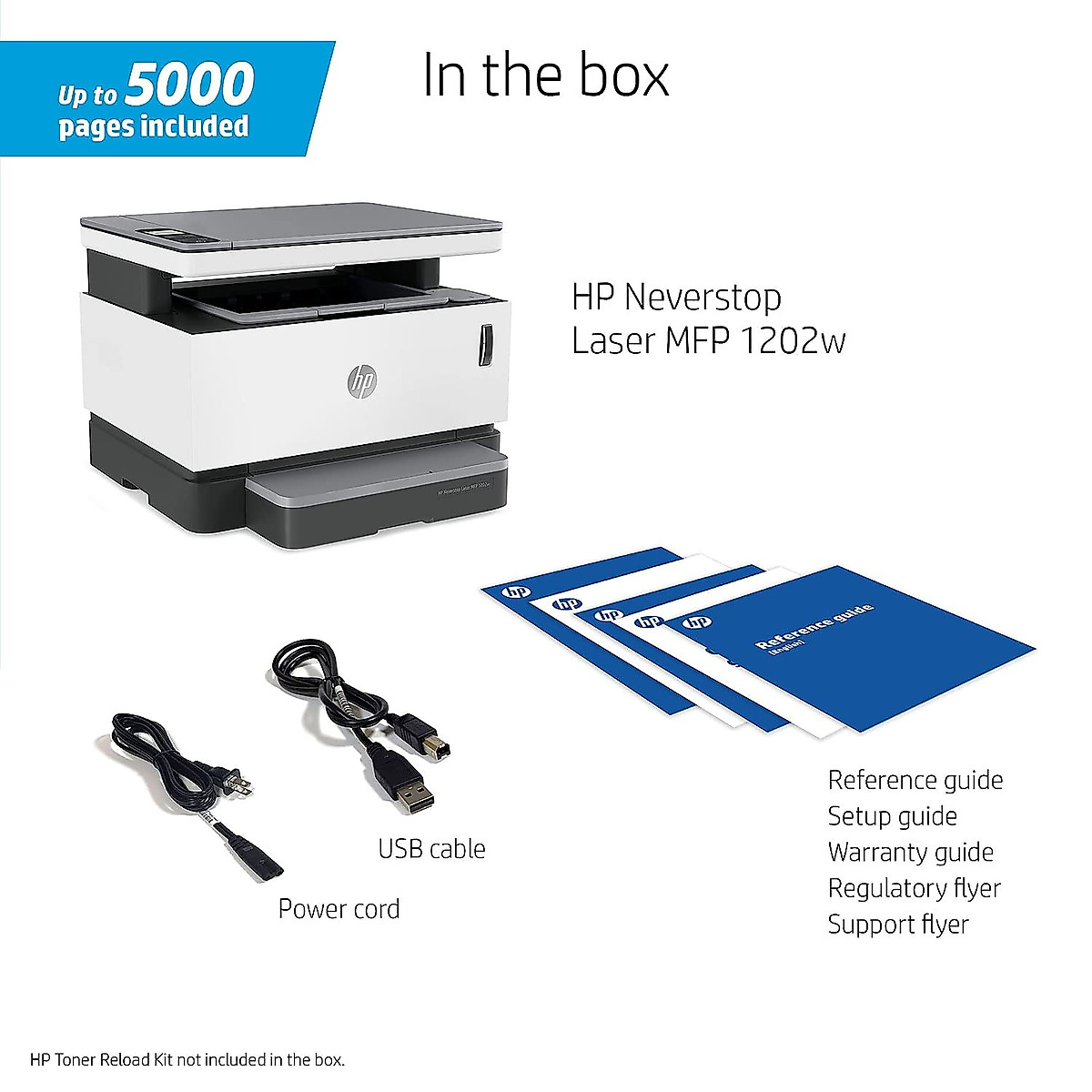 HP Neverstop Laser MFP 1202w Wireless Monochrome All-in-One Printer with cartridge-free toner tank, comes with up to 5,000 pages of toner in the box (5HG92A)