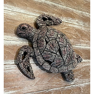 Sea Turtle Decorative Art Sculpture - Rustic Driftwood Finish - Nautical Ocean Beach Coastal Decor - Table Top or Wall Mount