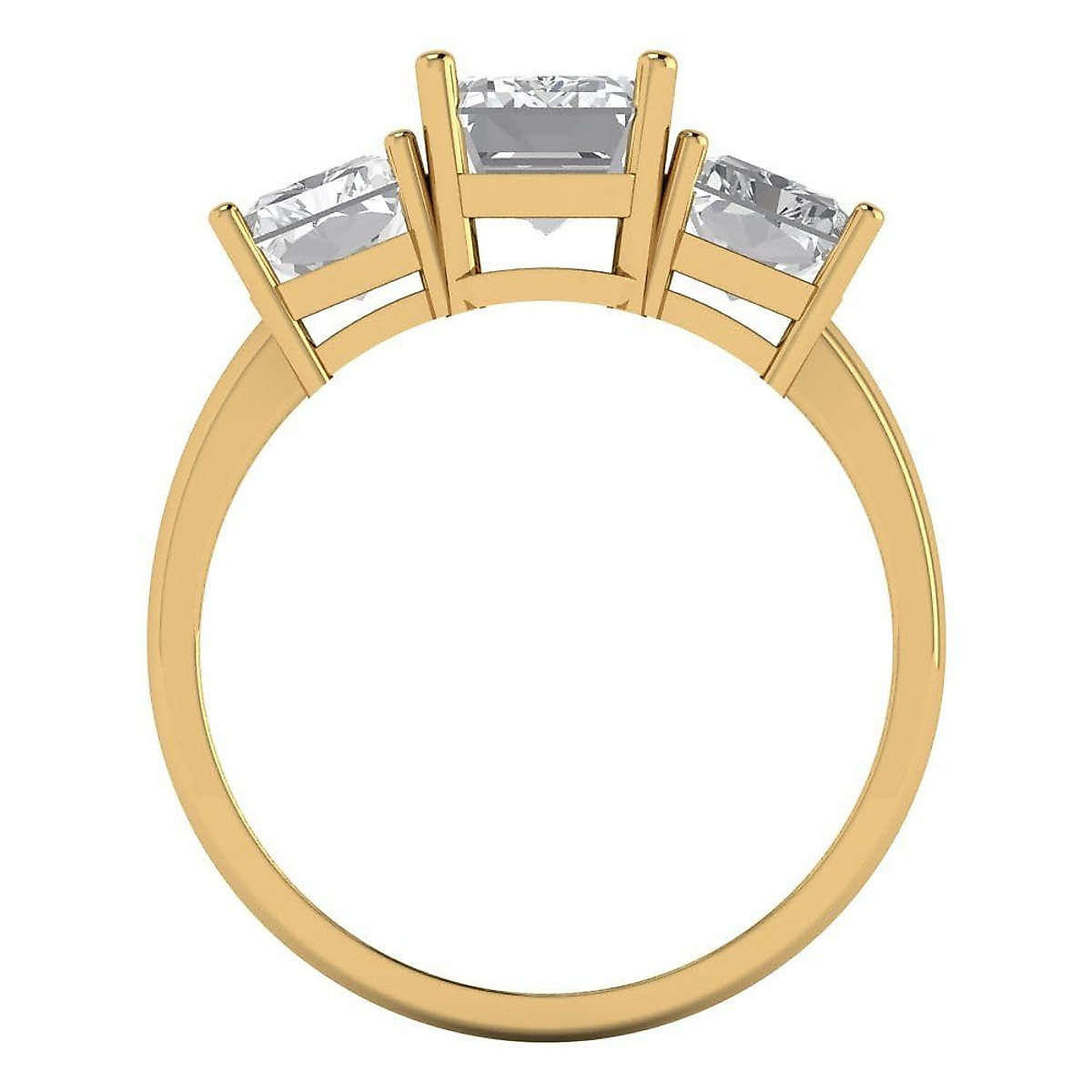 Clara Pucci 4.0 ct Emerald Cut 3 Stone Solitaire Moissanite Designer Anniversary Bridal Engagement Ring 14k yellow Gold