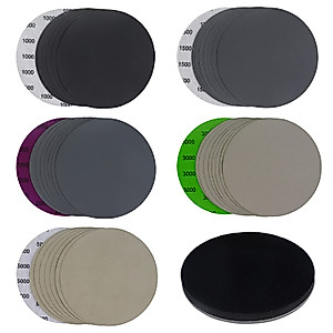 6 Inch (150mm) Wet Dry Sanding Discs Assorted Grit 1000/1500/2000/3000/5000 with Interface Pad High Performance Waterproof Hook & Loop Sandpaper Silicon Carbide for Sanding Grinder Polishing, 40 Pack