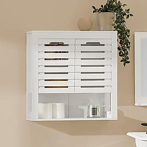 Haotian Bathroom Wall Cabinet, Medicine Cabinet, Wall Storage Cabinet, Cupboard with 2 Slatted Doors for Bathroom, Kitchen, Laundry Room and Garage, White BZR51-W