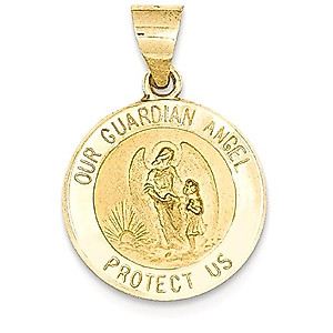 IceCarats 14K Yellow Gold Our Guardian Angel Medal Necklace Protect Us Cherub Pendant Religious Charm Only
