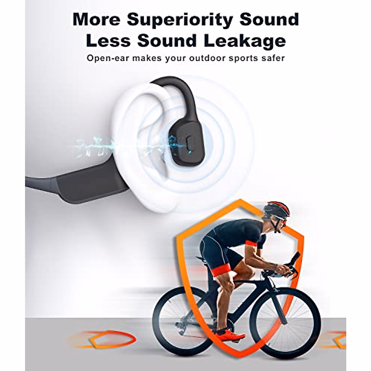LAKKA Bone Conduction Headphones, Open-Ear Headphones Bluetooth 5.3 Sport Headset with Mic, IPX5 Waterproof Sweatproof Lightweight Wireless Earphone for Running Cycling Driving Workouts, with Earplugs