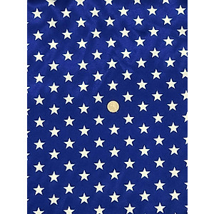 New Creations Fabric & Foam Inc, Patriotic 4th of July, White Stars on Royal Blue Satin Fabric by The Yard