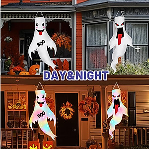 2Pcs 47" Halloween Ghost Windsocks Decorations with LED Light Outdoor Halloween Decorations Hanging Ghost Windsocks Décor for Halloween