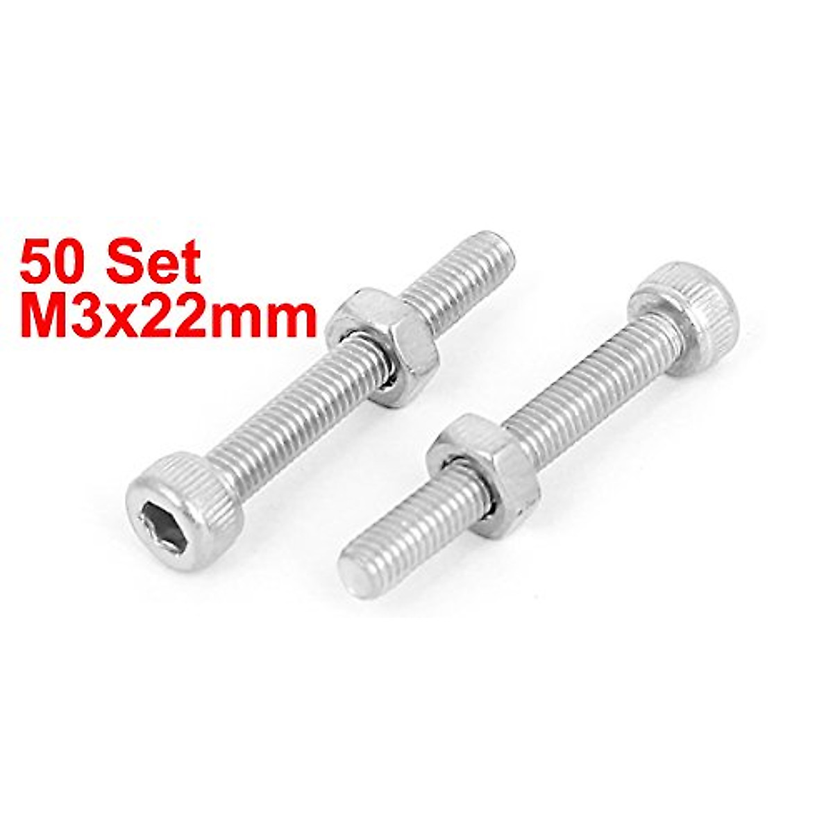 uxcell M3x22mm Hex Socket Head Knurled Cap Screws Bolts Nuts Set 50Pcs