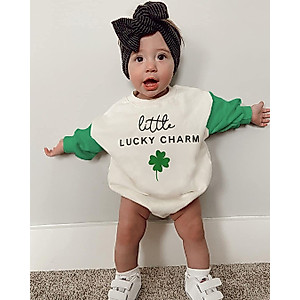 Chloefairy Newborn Baby Girl Boy St Patricks Day Outfit Little Lucky Charm Romper Sweatshirt Onesie Bodysuit Infant Jumpsuit (Green-little LUCKY CHARM, 6-12 Months)
