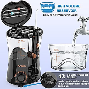 Water Flosser for Teeth Cleaning, Professional Water Dental Flosser Oral Irrigator with 10 Pressure Levels and 8 Jet Tips, 600ML Waterproof Electric Power Dental Flossers for Braces, Black