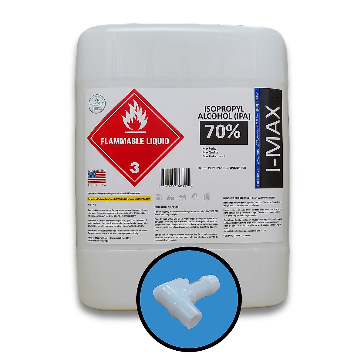 Isopropyl Alcohol 70% - 5 Gallons of High Purity IPA - Includes One Spigot- Made in USA - HDPE Pail