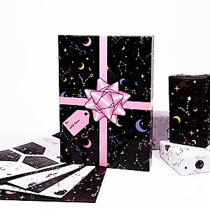 CENTRAL 23 Wrapping Paper Jumbo Set (x20 Sheets) - Starsigns - Zodiac - For Women - Girls - Black White Monochrome - Space Gift Wrap for Boys - Horoscope - With Gift Box & Lid