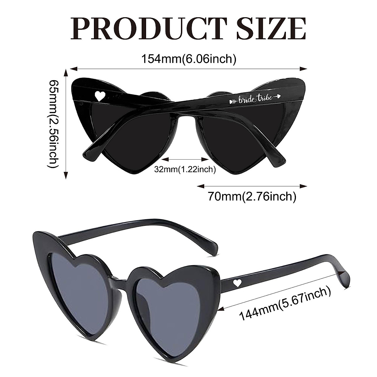 LADY&HOME 10pcs Heart Shaped Bachelorette Party Sunglasses Bridal Shower Favors Supplies Weddings Sunglasses(Black)