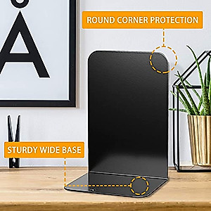 Bookend, Black Metal Bookends for Shelf Book Ends for Heavy Books, 2 Pieces Book Stopper for Home Office School