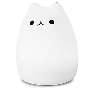 WoneNice Portable Cute Kitty Silicone Night Lamp,USB Rechargeable Children Night Light with Warm White & 7-Color Breathing Modes, Touch Sensor Control, Gift for Women Teen Girls Kids Toddler Baby