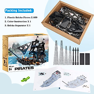 BRICK STORY 809-Piece Black Pirate Ship Building Set with Mini Figures for Kids Age 8+