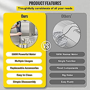 VBENLEM Commercial Immersion Blender 500W Power, Hand Held Mixer with 19.7-Inch 304 Stainless Steel Removable Shaft, Electric Stick Blender Variable Speed 4000-16000RPM