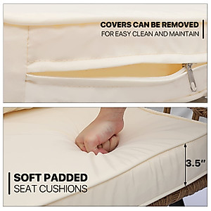 MoNiBloom 3 Piece Patio Conversation Bistro Set, Outdoor All-Weather Wicker Furniture Rattan High Back 2 Chair and Side Table for Porch Backyard Garden, Capacity 250 lbs, Natural