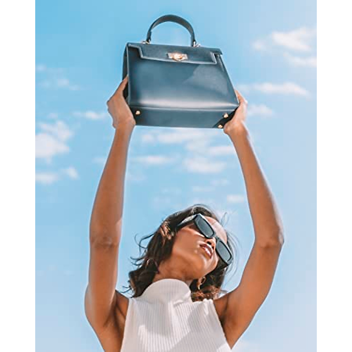 Levantine "Layla women Top Handle Crossbody satchel shoulder handbag (Dark Blue)