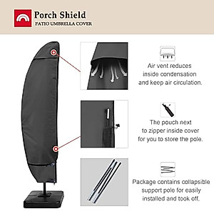 Porch Shield Patio Umbrella Cover - Outdoor Waterproof Garden Offset Banana Parasol Cover Fits Cantilever Offset Umbrella 7.5-11.5 Feet, Black