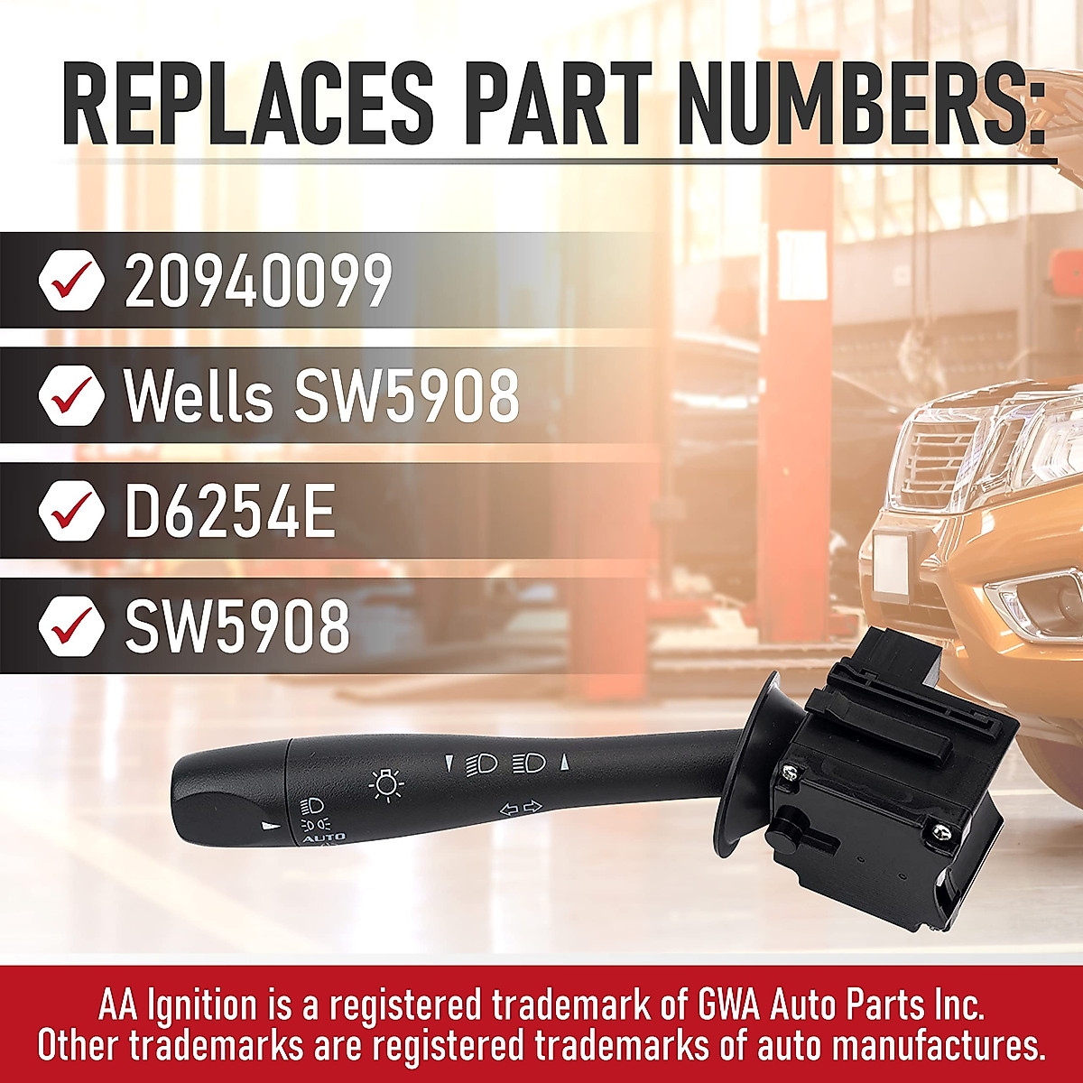 Turn Signal and Headlamp Dimmer Switch Blinker Lever, Replaces D6254E, 20940099, SW5908 - Compatible with Chevy, Pontiac, Saturn & Suzuki Vehicles - Equinox, HHR, Cobalt, G5, Sky