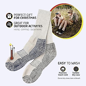 HOT FEET Cozy Wool Blend Kids Socks - Crew Winter Socks for Boys/Girls - 4 Pack, 5-11 Years, Grey/Blue