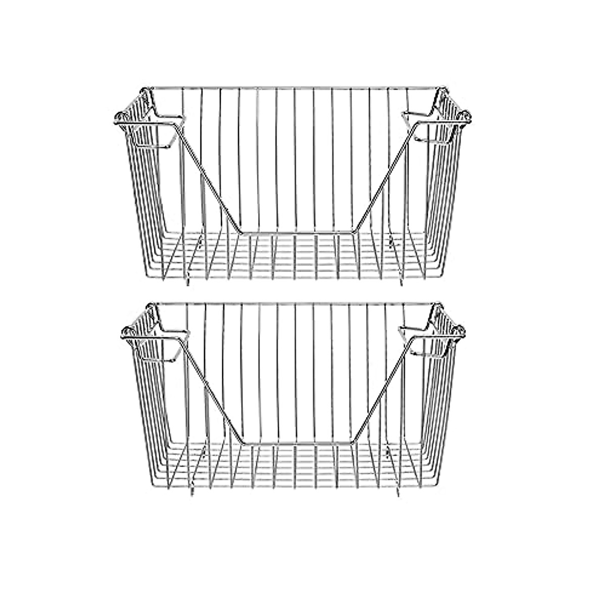 Slideep 12.2'' Large Stackable Storage Baskets Cabinet Organizer Sturdy Metal Wire Pantry Freezer Bin for Pantry Home Bathroom Kitchen Organization 2 Packs