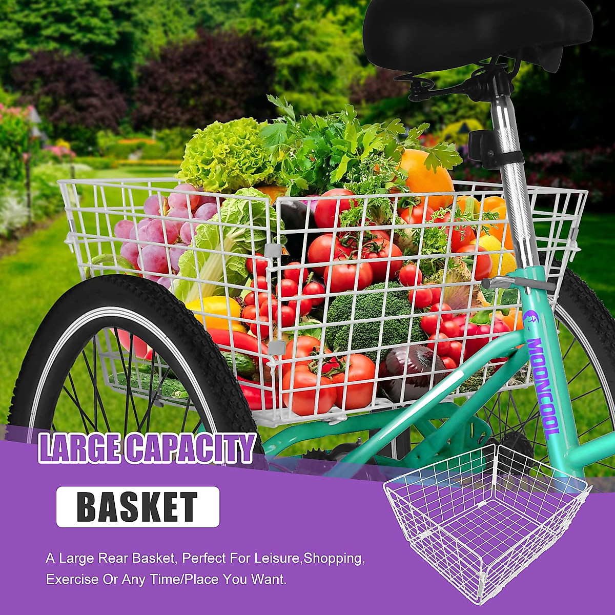 DoCred Adult Folding Tricycle 7-Speed, 20/24/26-Inch Three Wheel Cruiser Bike with Cargo Basket, Foldable Tricycle for Adults, Women, Men, Seniors Exercise Shopping