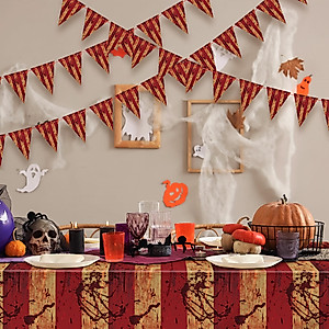 Kochorie 4 Pieces Horror Circus Party Decorations Including 2 Halloween Bloody Disposable Plastic Tablecloths 2 Creepy Carnival Banner Striped Pennant Banner Halloween Party Supplies