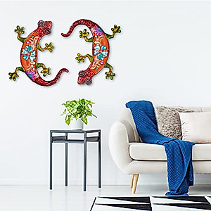 dreamskip 12.8" Metal Gecko Wall Decor Premium Glass Lizard Wall Hanging Art Decorations Wall Sculpture for Garden Patio,Fence Decor, Bedroom,Living Room