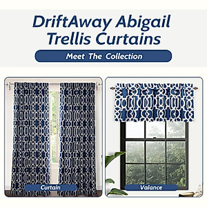 DriftAway Abigail Geometric Trellis Pattern Window Curtain Valance Rod Pocket 52 Inch by 18 Inch Navy