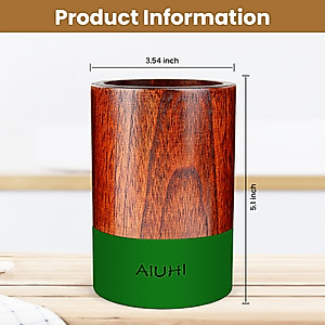 AIUHI Wood Cooking Utensil Holder for Countertop,Teak Crock Organizer Caddy, Wooden Holder for Kitchen Utensils,for Spoons Spatula Straw Cutlery Accessories Utensils Storage (Green)