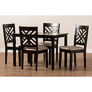Baxton Studio Caron Modern and Contemporary Sand Fabric Upholstered Espresso Brown Finished Wood 5-Piece Dining Set