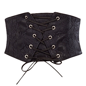 GRACE KARIN Women's Elastic Wide Waist Belt Tied Corset Cinch Belt Black Underbust Corset Black M