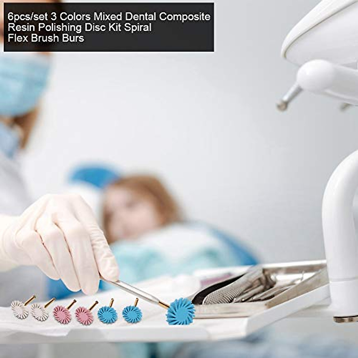 YWBL-WH 6 Pcs Mixed Dental Composite Resin Polishing Disc Kit Spiral Brush Burs with Plastic Storage Box