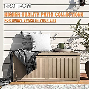 FRUITEAM 120 Gallon Outdoor Storage Box, Low Maintenance, Lockable Resin Deck Box for Patio Furniture Cushions, Pillows, Pool Noodles, Garden Tools