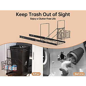 Mythco Cabinet Trash Can Pull Out Kit with Removable Garbage Bag Holder Under Sink Trash Can Pull Out Slider for 28–44 Quart Cans Up to 125 lb- (Can Not Included) (Black)