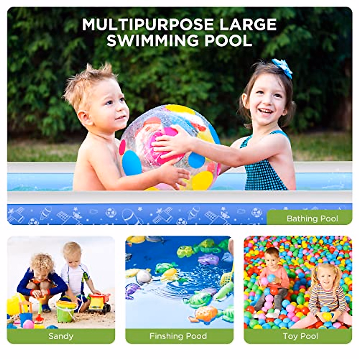 Inflatable Pool - 120"X71"X20" Swimming Blow Up Pool for Baby, Kids, Kiddie, Toddlers, Adults, Full-Size Family Above Ground Pool Piscinas Outdoor Garden Backyard Water Party for Age 3+