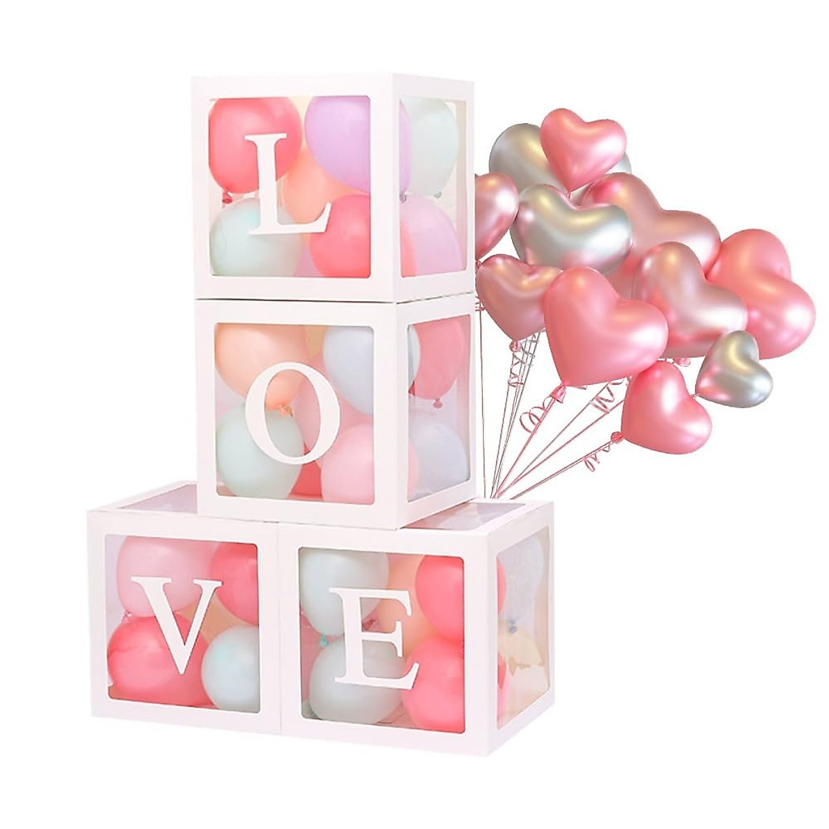 Generic 4 Pieces Love Transparent Balloons Boxes with Letters, Valentine’s Day Balloon Box, Party Decorations Balloons Boxes for Anniversary Wedding Engagement Wedding, Bridal Shower, Birthday Party