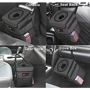 EPAuto Waterproof Car Trash Can with Lid and Storage Pockets, Dark Grey