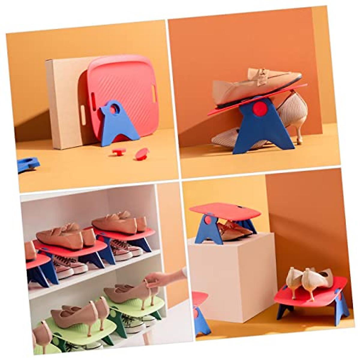 STOBAZA Shoe Shelf 1 PC Plastic Shelf Novel Blue Simple Slots for Stand Organization Saver Clo Double-Layer Cabinet Household Red Shoes Detachable Home No Organizer Adjustable Require Shoe Cabinet
