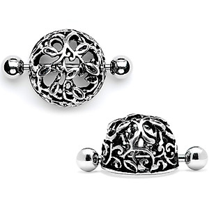 Body Candy Womens 14G Nipplerings Piercing 9/16" Steel Framework Twining Vines 2Pc Nipple Shield Set 14mm